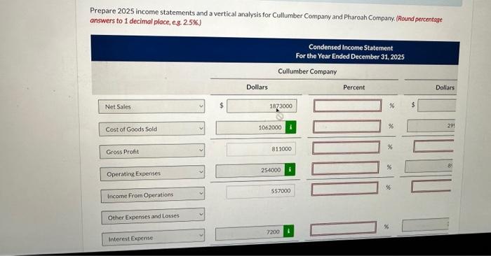 Solved Prepare 2025 income statements and a vertical | Chegg.com