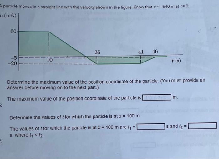 Solved particle moves in a straight line with the velocity | Chegg.com