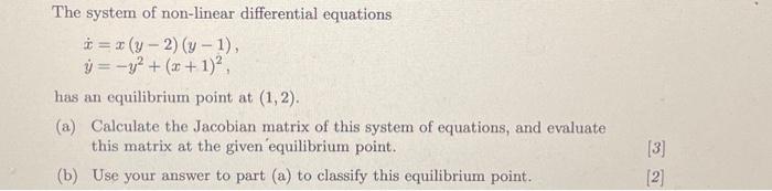 Solved The system of non-linear differential equations | Chegg.com