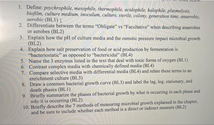 Solved Viu 1. Define: psychrophile, mesophile, thermophile, | Chegg.com