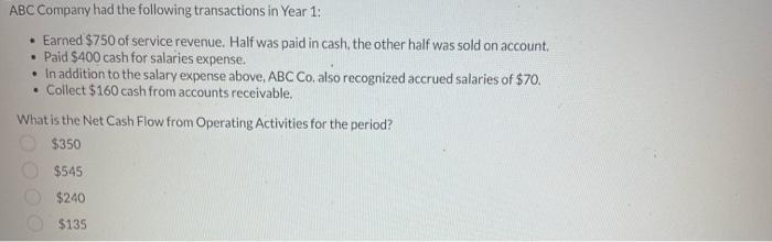Solved ABC Company had the following transactions in Year 1 | Chegg.com