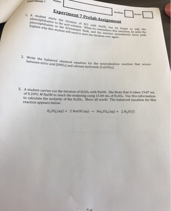 Solved Experiment 7 Name: Experiment 7 Prelab Assignment 1. | Chegg.com