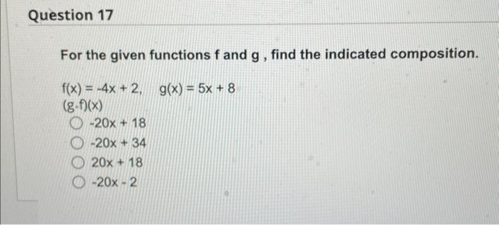 Solved For the given functions f and g, find the indicated | Chegg.com