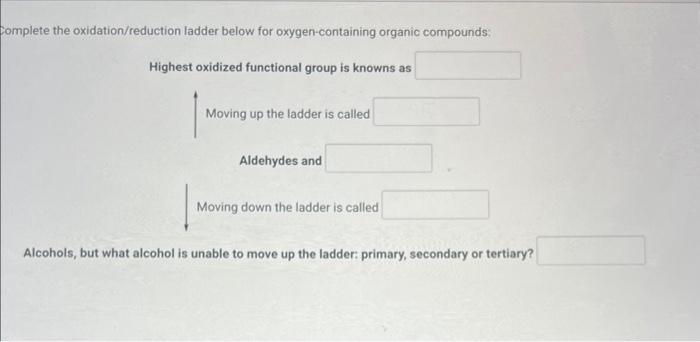 Solved mplete the oxidation/reduction ladder below for | Chegg.com