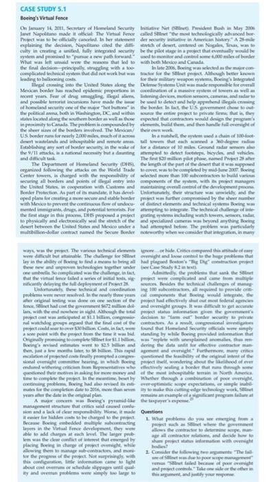 Solved "Thefailure of SBInet was due to poor | Chegg.com