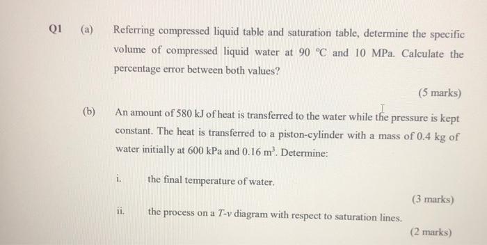Solved Q1 (a) Referring compressed liquid table and | Chegg.com