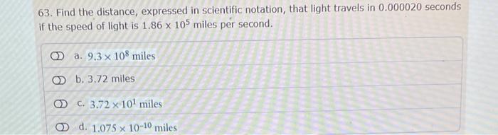 Solved 63. Find the distance, expressed in scientific | Chegg.com