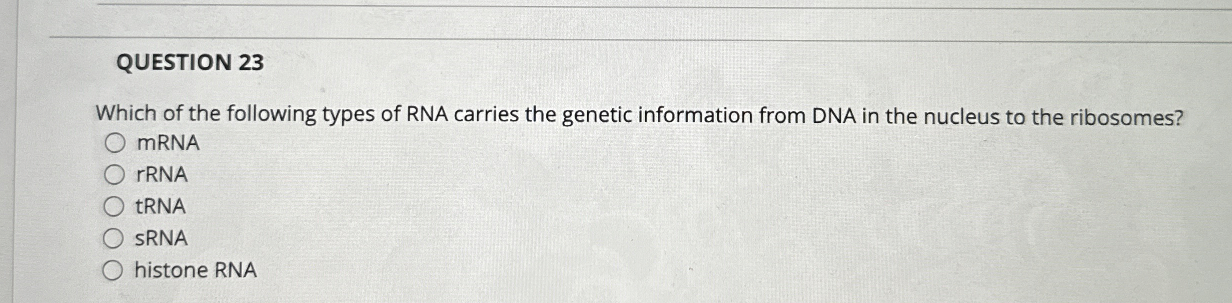 Solved QUESTION 23Which of the following types of RNA | Chegg.com
