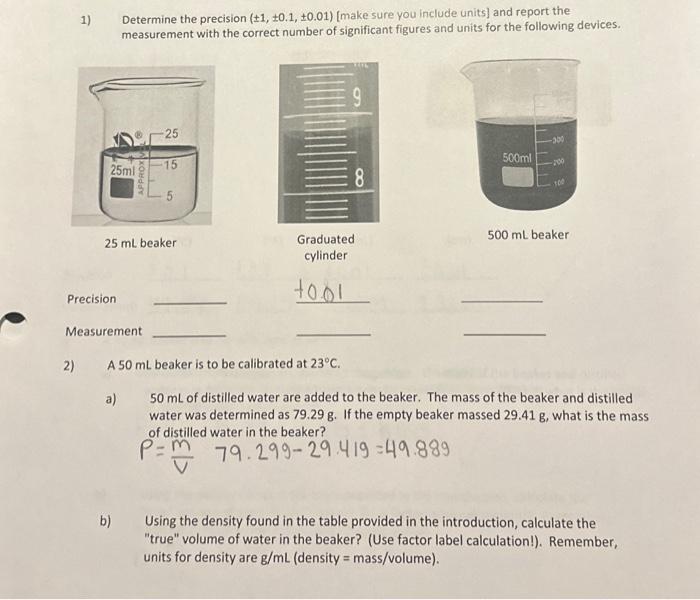 Solved 1) 2) 25ml Precision Determine the precision (±1, | Chegg.com