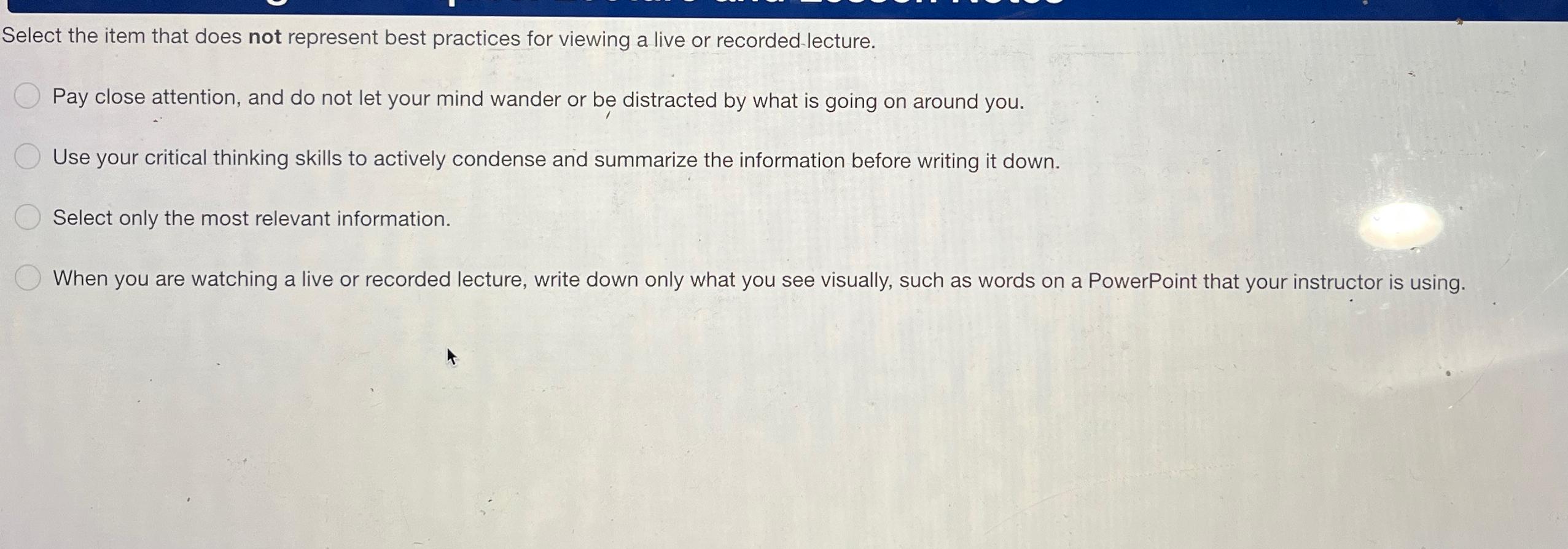 Solved Select the item that does not represent best | Chegg.com