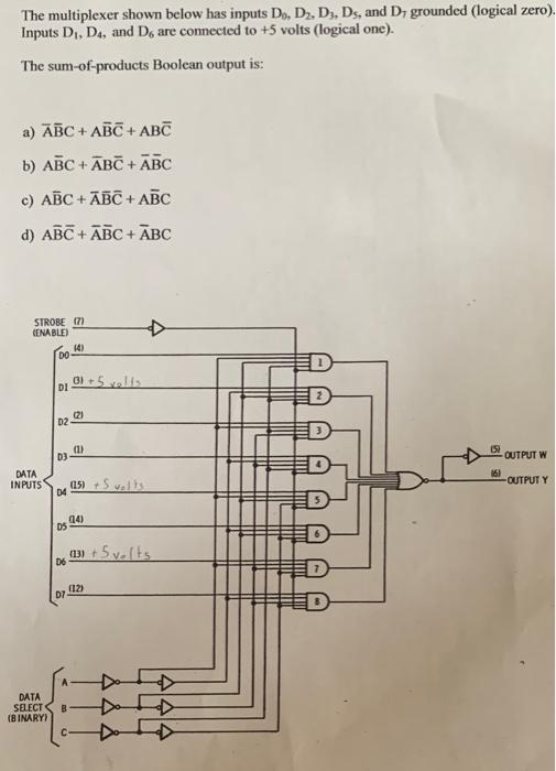 Solved The multiplexer shown below has inputs D0,D2,D3,D5, | Chegg.com