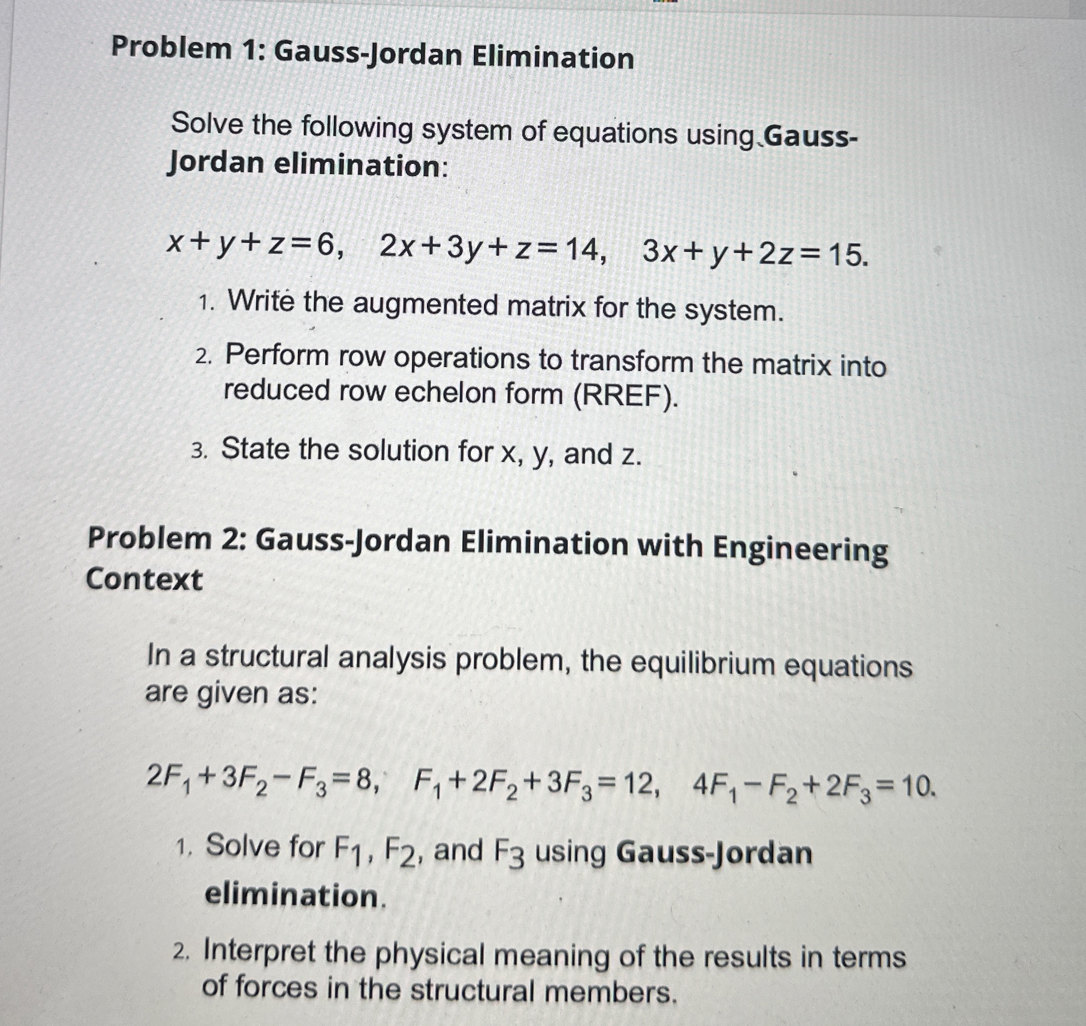 Problem 1: Gauss-Jordan EliminationSolve the | Chegg.com