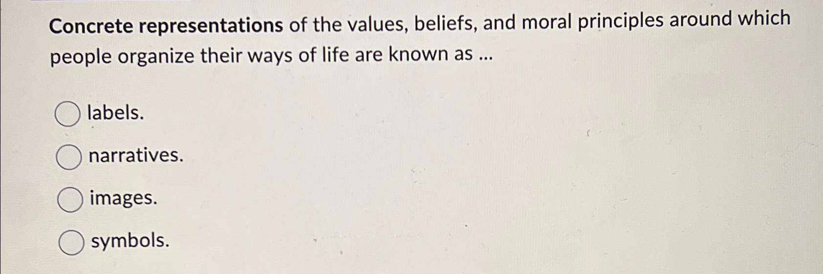 Solved Concrete representations of the values, beliefs, and | Chegg.com