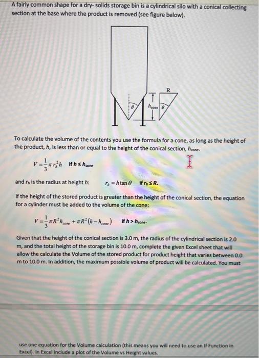 Solved A fairly common shape for a dry-solids storage bin is | Chegg.com