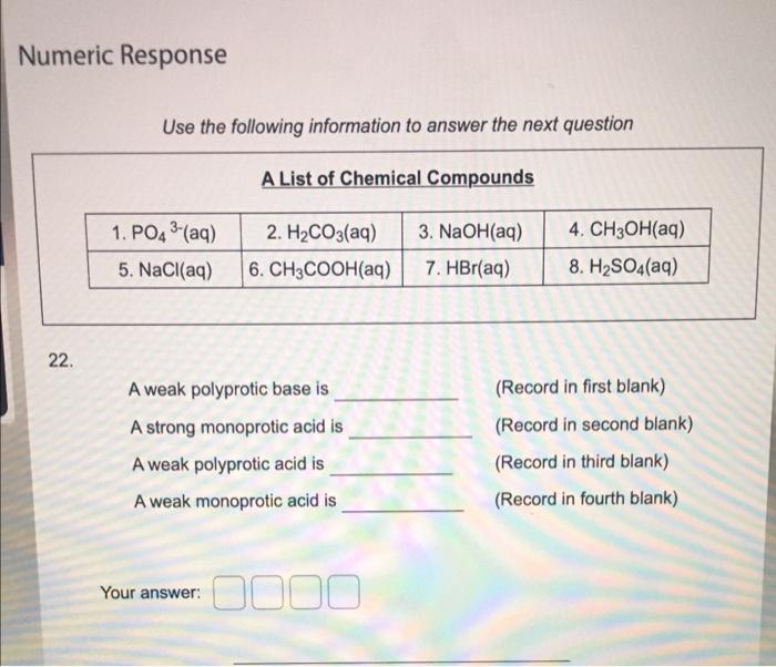 Solved Numeric Response Use the following information to | Chegg.com