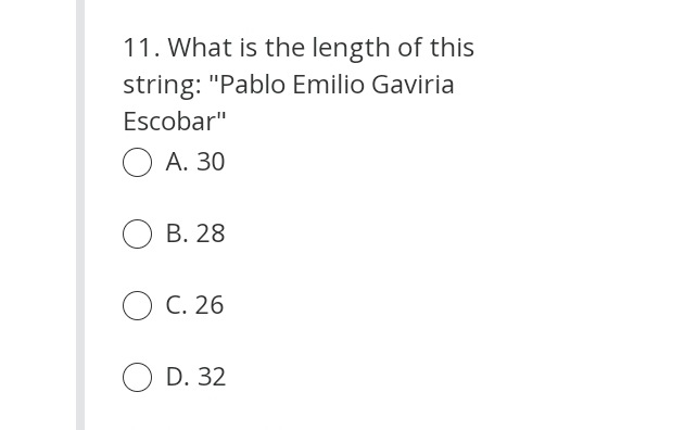 Solved What is the length of this string: "Pablo Emilio | Chegg.com
