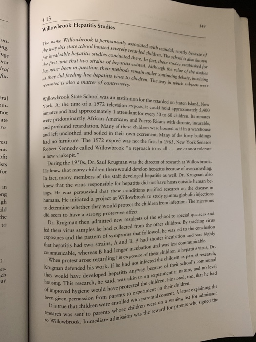 Solved 4.13 Willowbrook Hepatitis Studies 149 The mame | Chegg.com