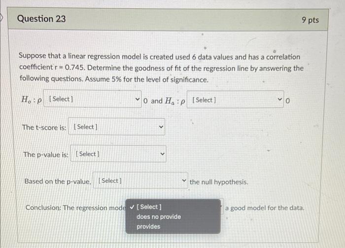 Solved D Question 23 9 pts Suppose that a linear regression | Chegg.com