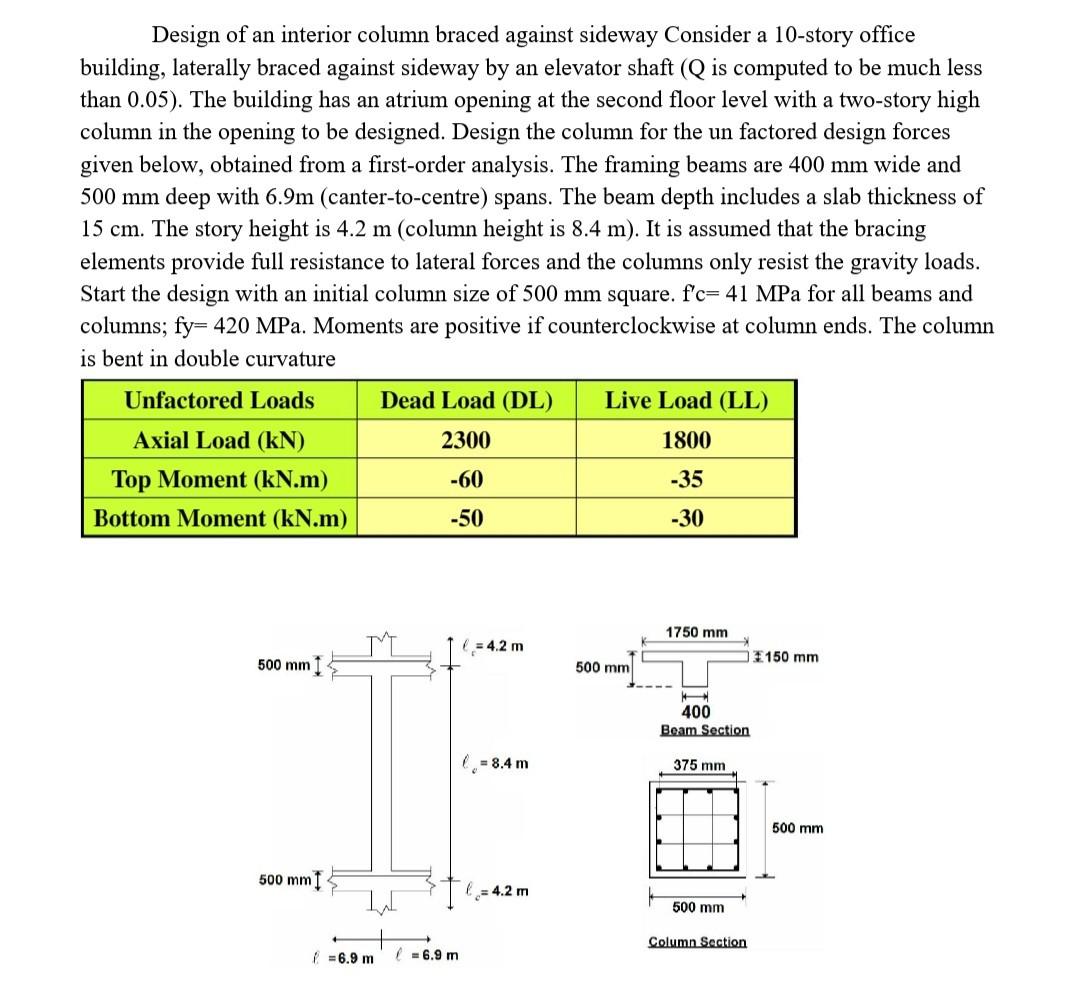 Solved Design of an interior column braced against sideway | Chegg.com