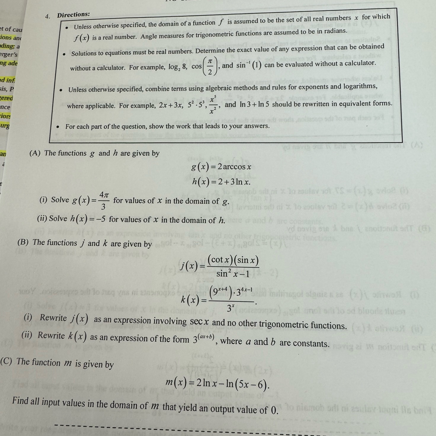 Solved Directions:Unless otherwise specified, the domain of | Chegg.com