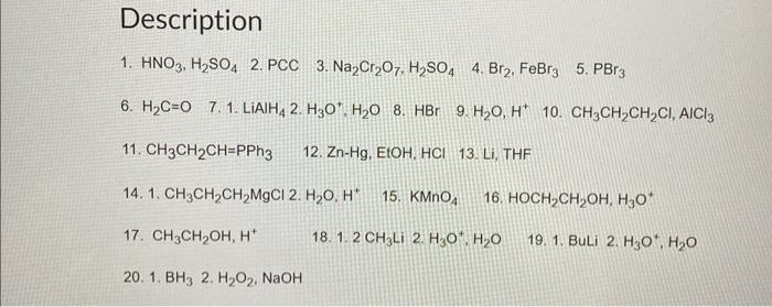 Solved give the numbers from the reagent table for the | Chegg.com