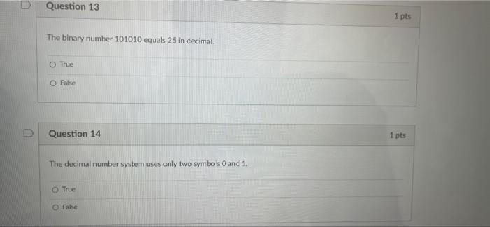 Solved D Question 13 1 pts The binary number 101010 equals | Chegg.com