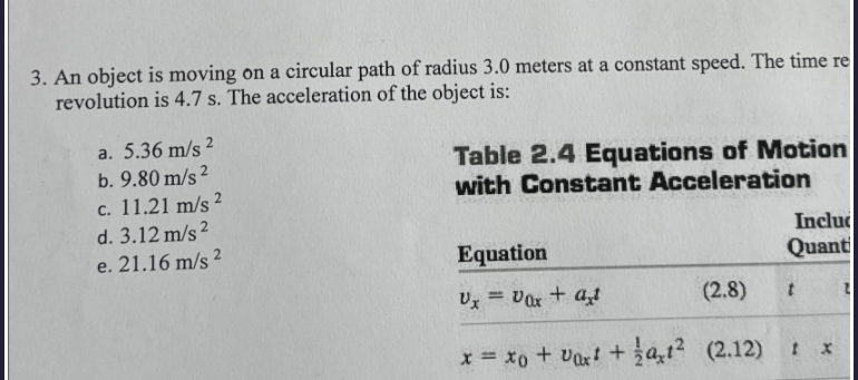 Solved An object is moving on a circular path of radius 3.0 | Chegg.com
