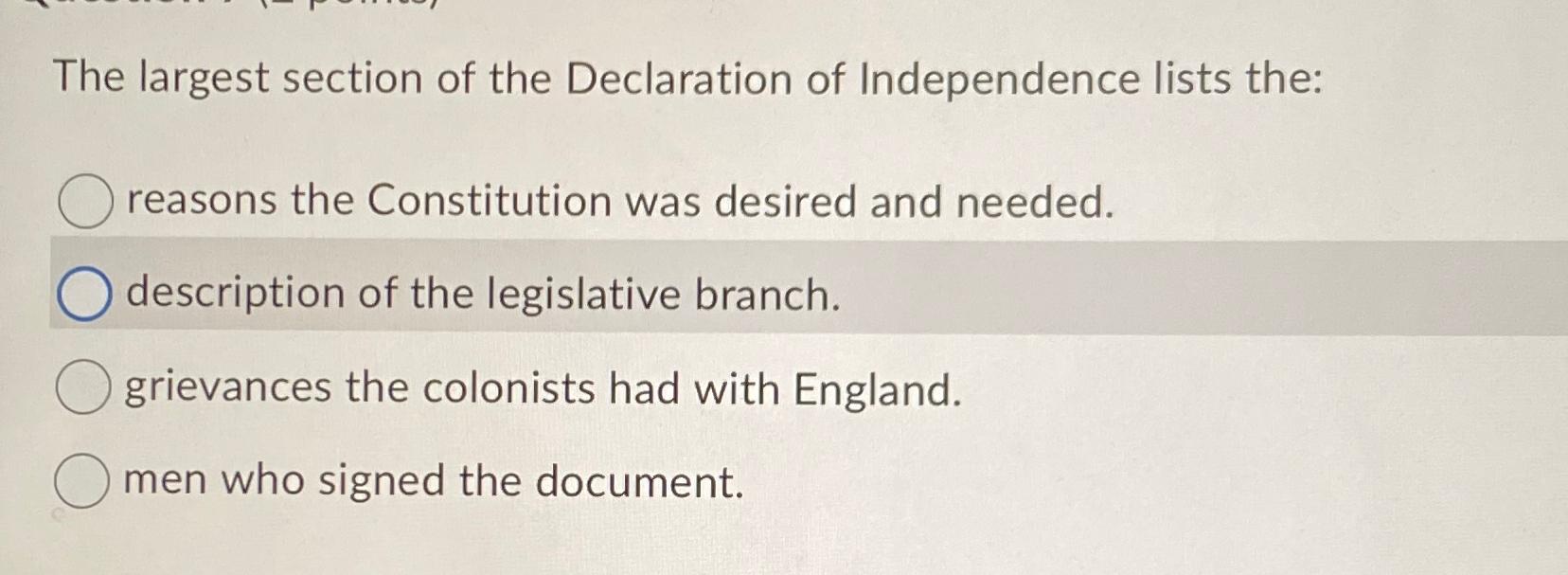 Solved The largest section of the Declaration of | Chegg.com
