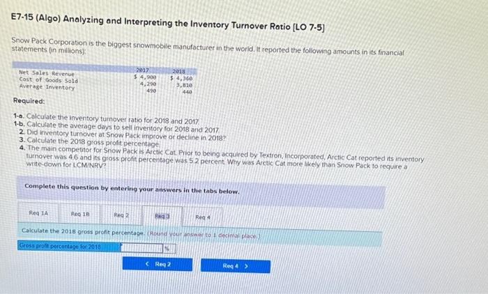 Solved E7-15 (Algo) Analyzing and Interpreting the Inventory | Chegg.com