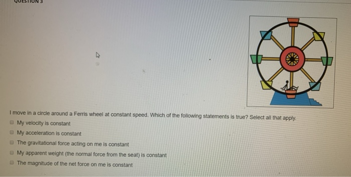 Solved QUESTION 3 I move in a circle around a Ferris wheel | Chegg.com