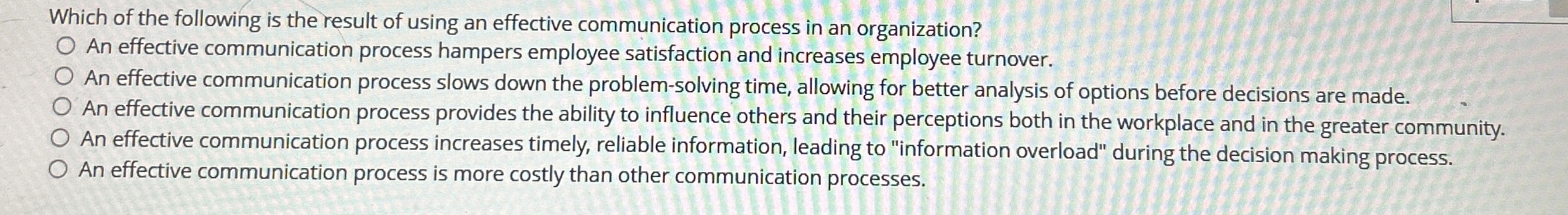 Solved Which of the following is the result of using an | Chegg.com