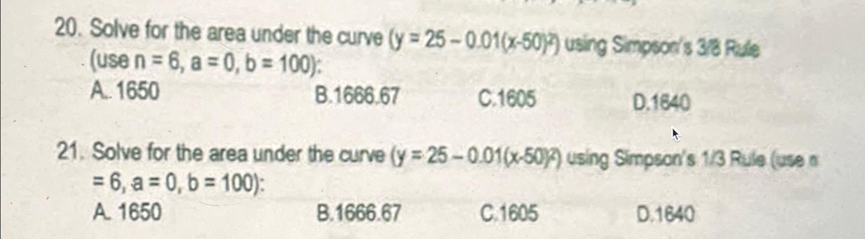 Solved Solve for the area under the curve | Chegg.com