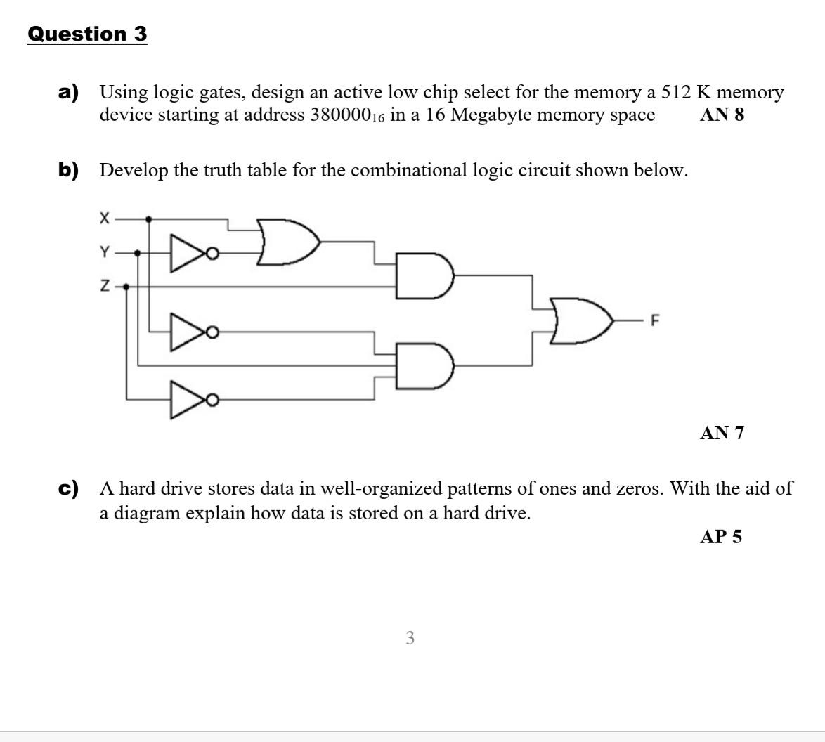 Solved Question 3 a) Using logic gates, design an active low | Chegg.com