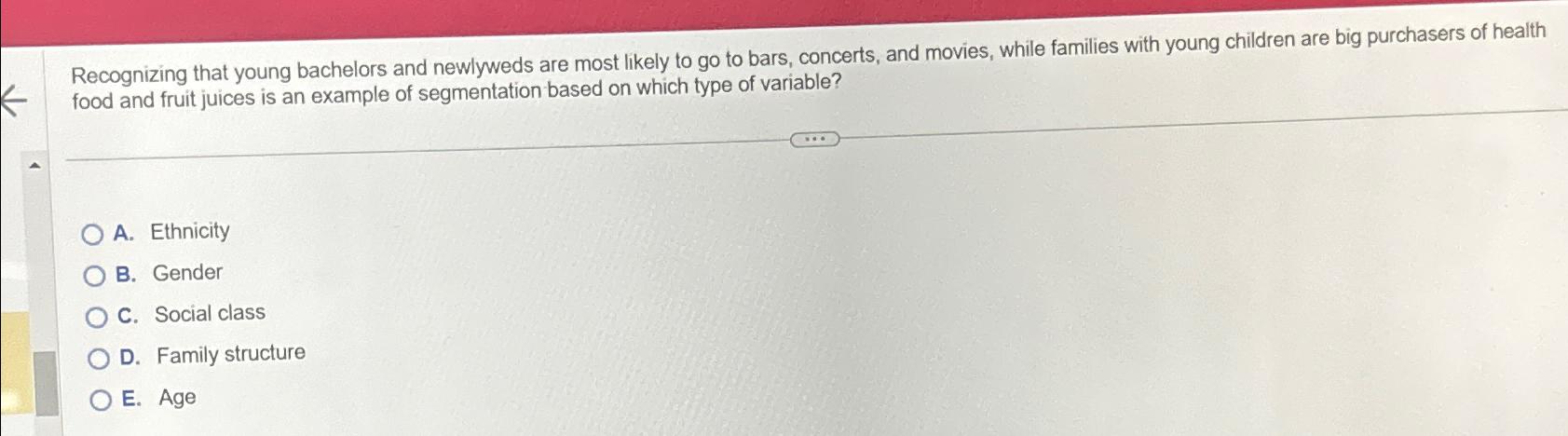 Solved Recognizing that young bachelors and newlyweds are | Chegg.com