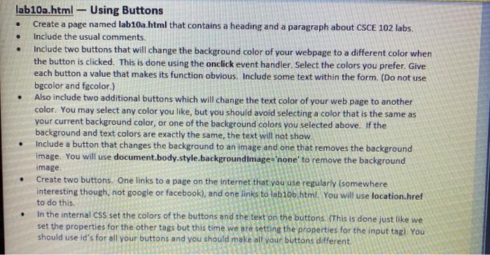 Solved lab10a.html - Using Buttons • Create a page named lab | Chegg.com