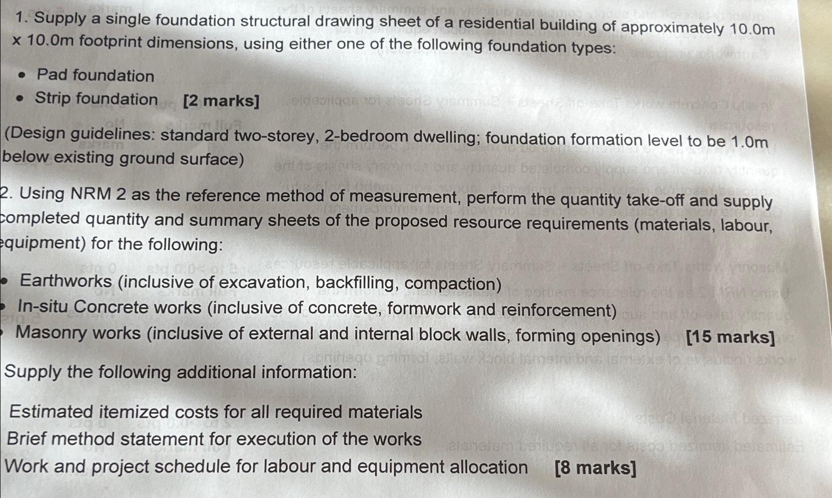 Solved Supply a single foundation structural drawing sheet | Chegg.com