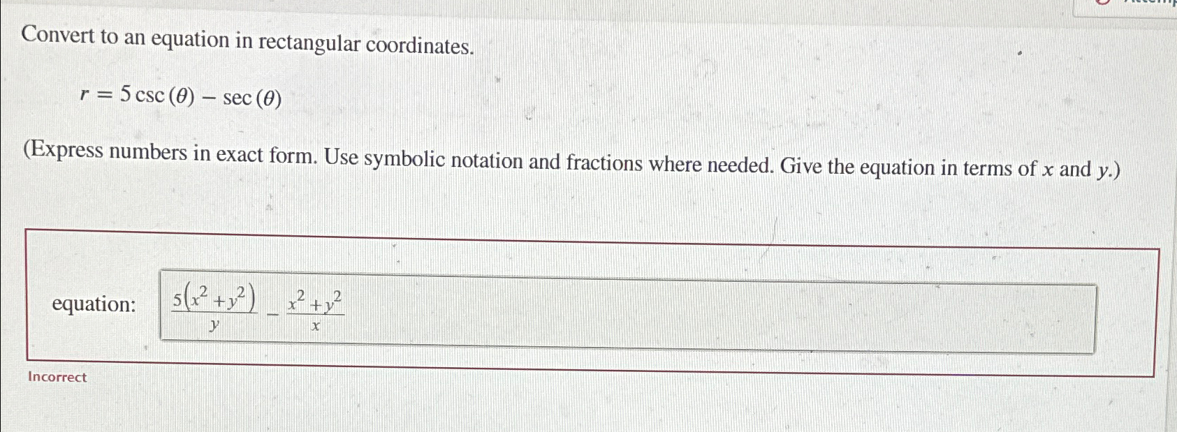 Solved Convert to an equation in rectangular | Chegg.com