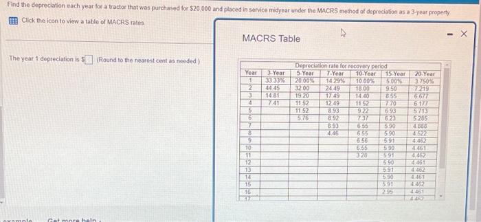 Solved MACRS Table The year 1 depreciation is ? (Round to | Chegg.com