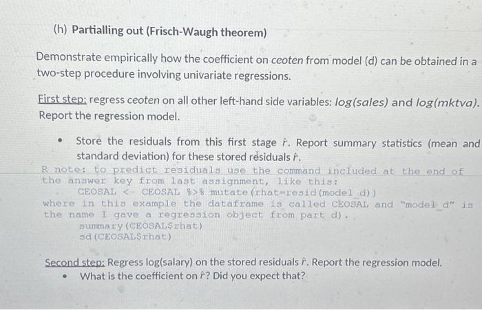 Solved H Partialling Out Frisch Waugh Theorem