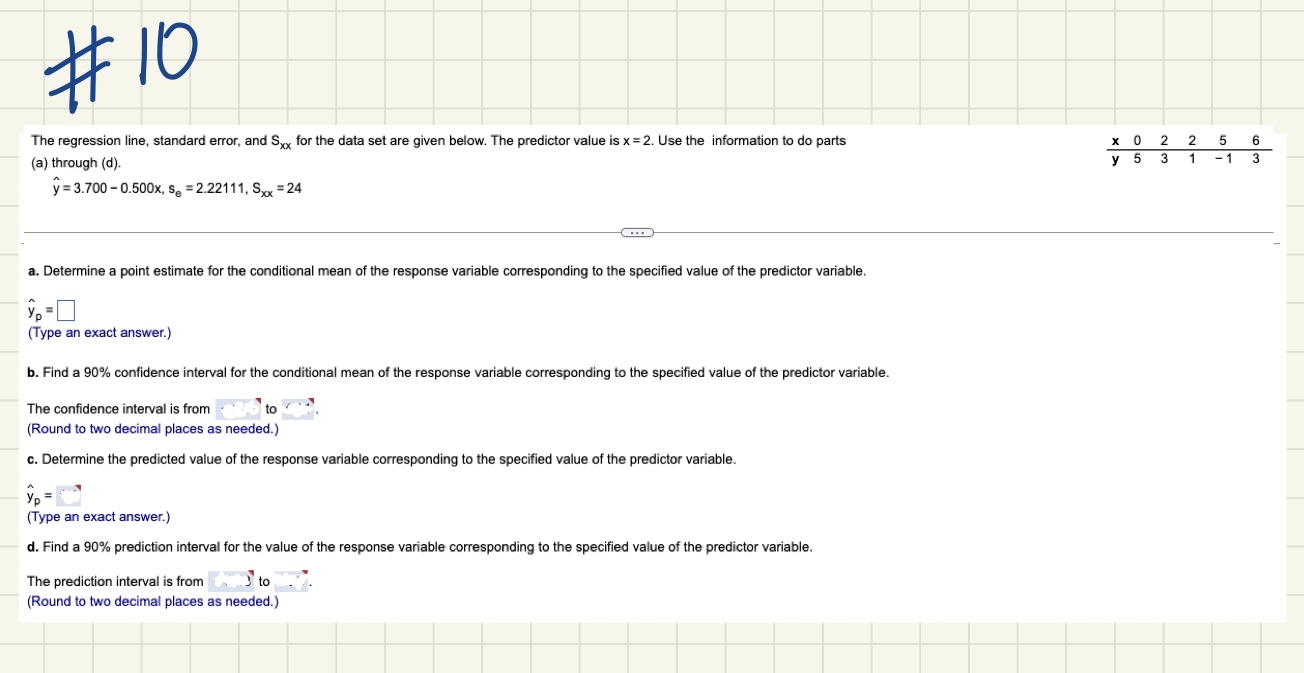 Solved The regression line, standard error, and S× ﻿for the | Chegg.com