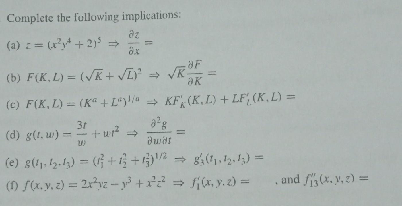 Solved Complete the following implications: (a) | Chegg.com