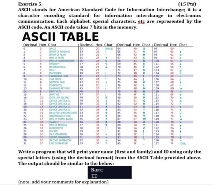 Exercise 5: (15 Pts) ASCII stands for American | Chegg.com