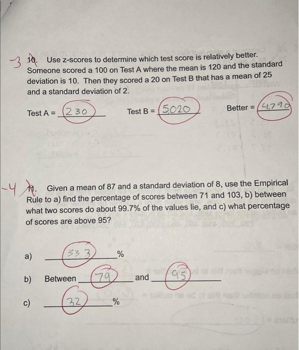 Solved 3 10. Use z-scores to determine which test score is | Chegg.com