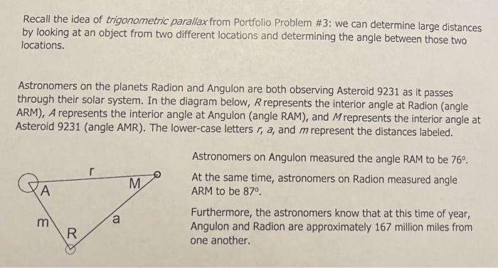 Solved Recall the idea of trigonometric parallax from | Chegg.com