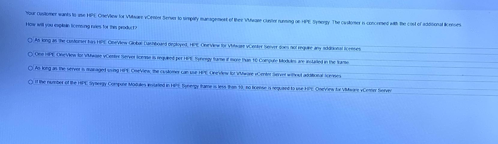 Solved Your customer wants to use HPE OneView for VMware | Chegg.com