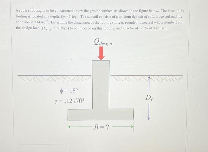 Solved A square footing is to be constructed below the | Chegg.com