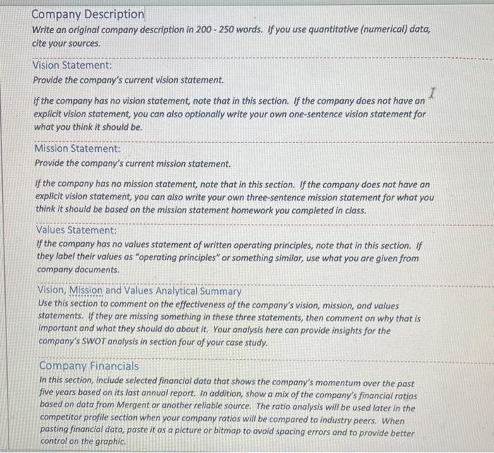 Solved Company Description Write an original company | Chegg.com