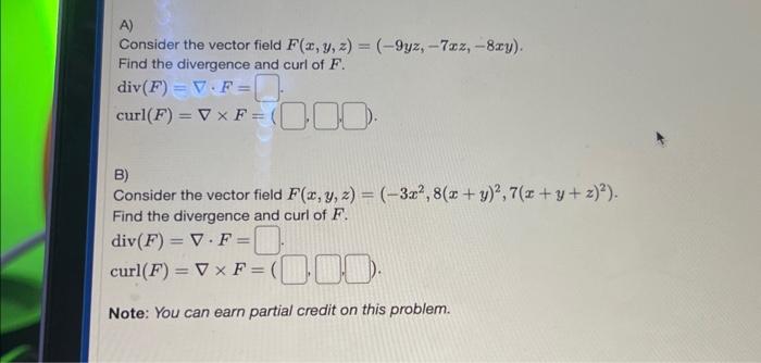 Solved A) Consider the vector field | Chegg.com