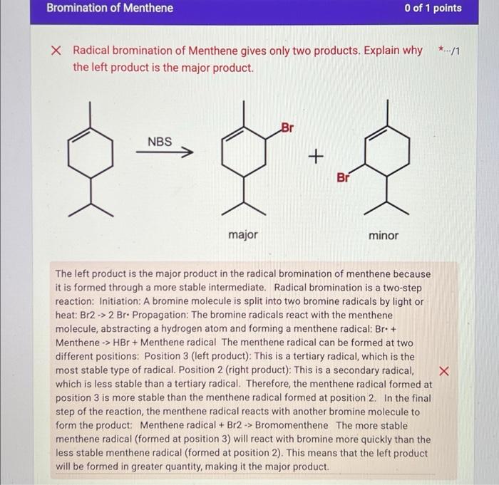 Solved Bromination of Menthene X Radical bromination of | Chegg.com