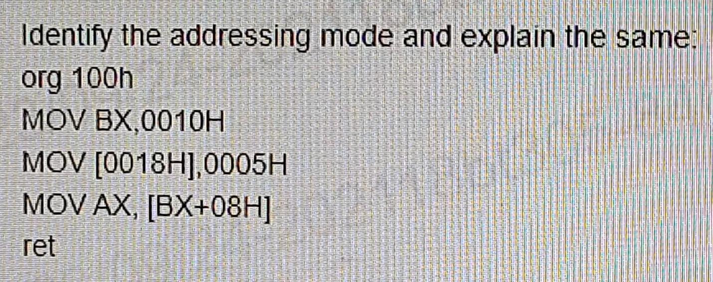 Solved Identify the addressing mode and explain the same: | Chegg.com